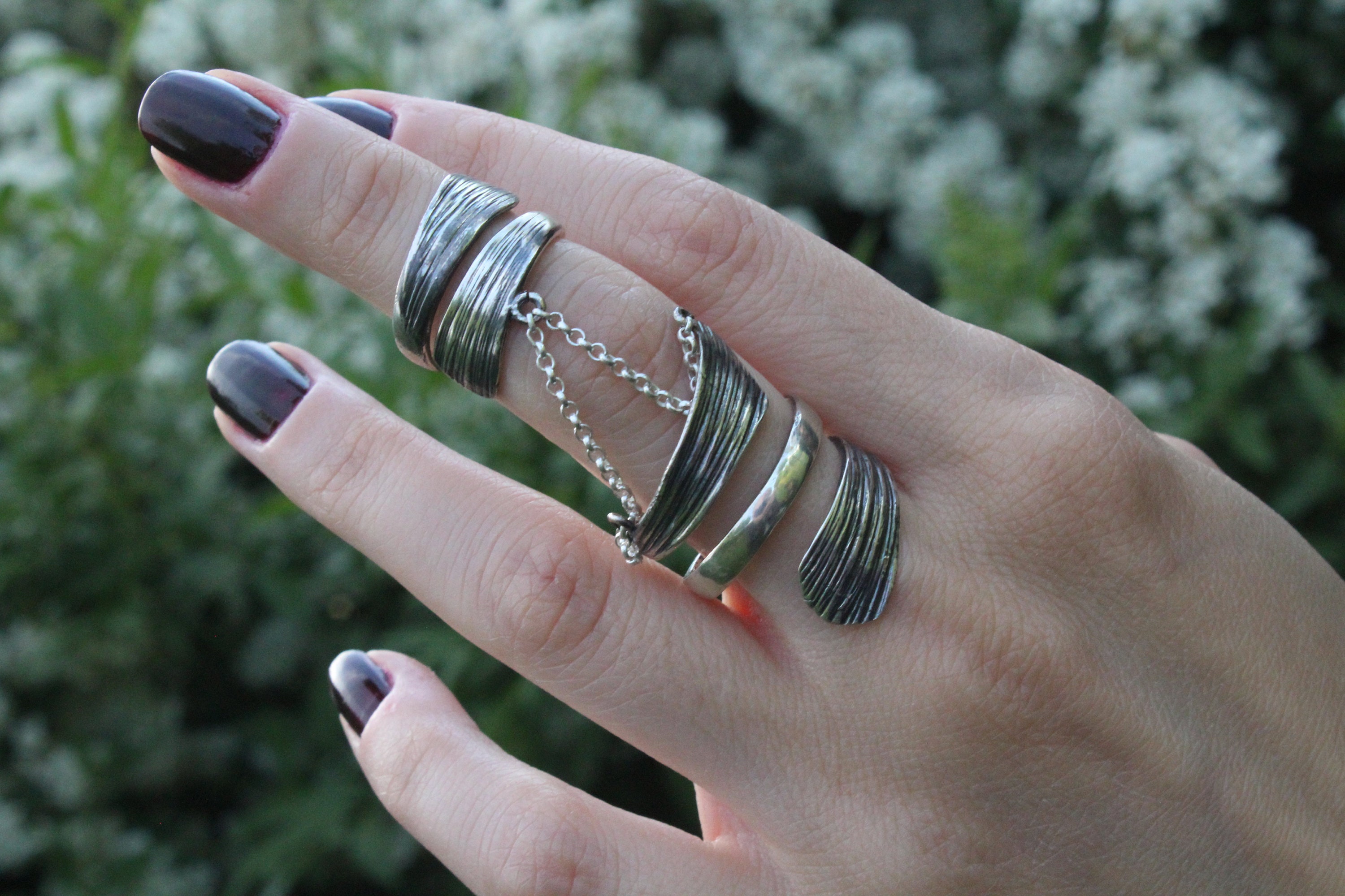 Swirl Double Sterling Silver Full Finger Boho Fidget Ring - Etsy
