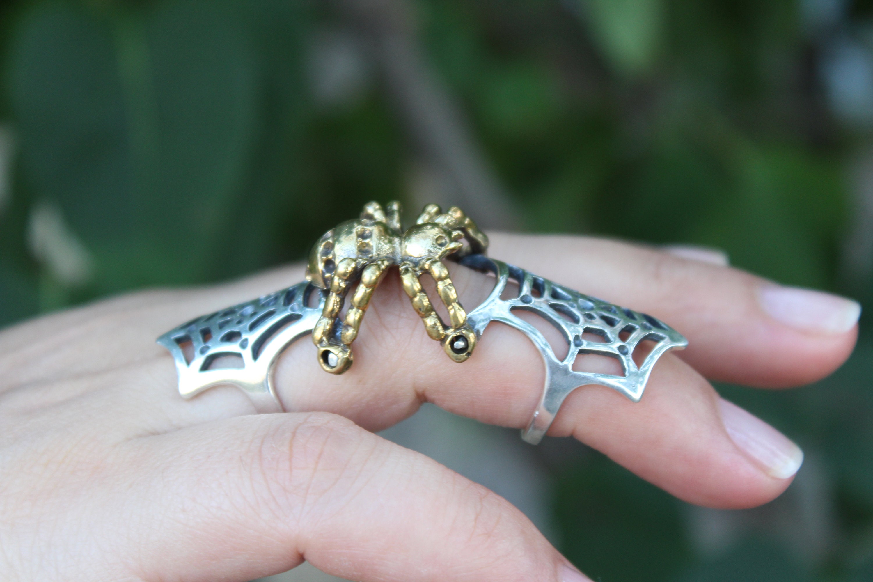 Sterling Silver Full Finger Gold Plated Spider Ring Double - Etsy