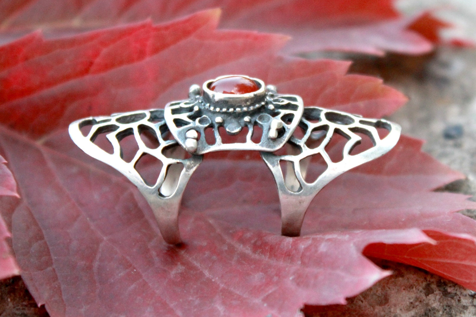 Sterling Silver Garnet Full Finger Double Armor Knuckles Ring | Etsy