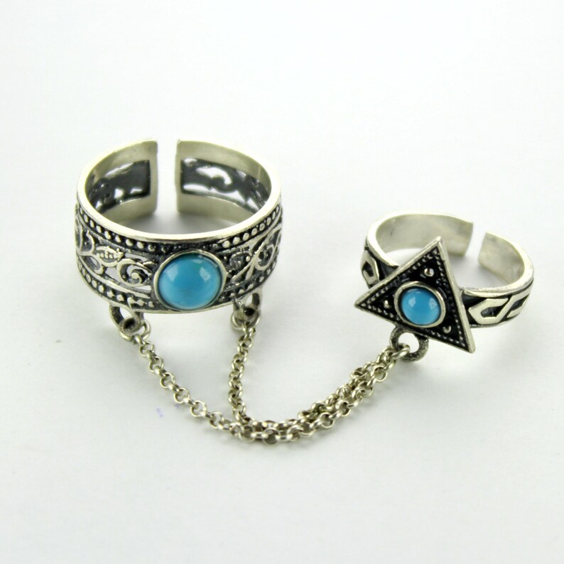 Double Ring With Chains Made of Silver ethno With | Etsy