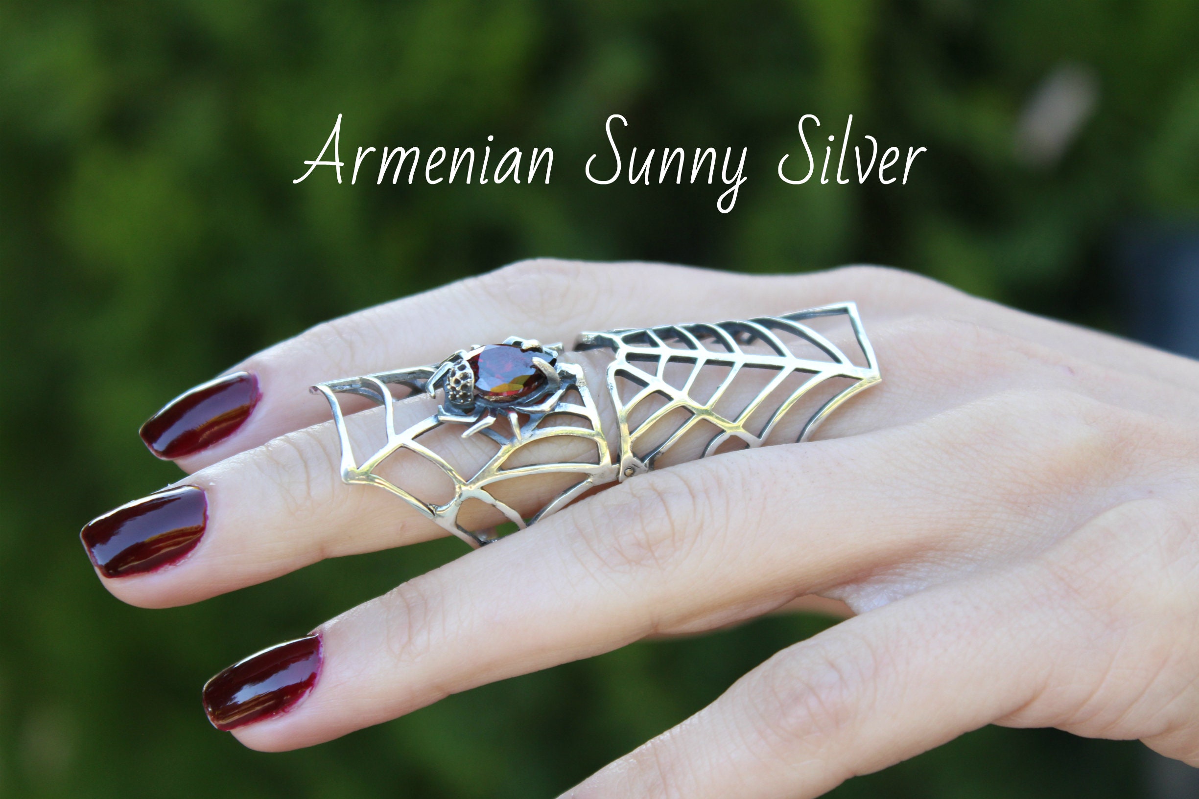 Sterling Silver Full Finger Red Stone Spider Double Armor - Etsy