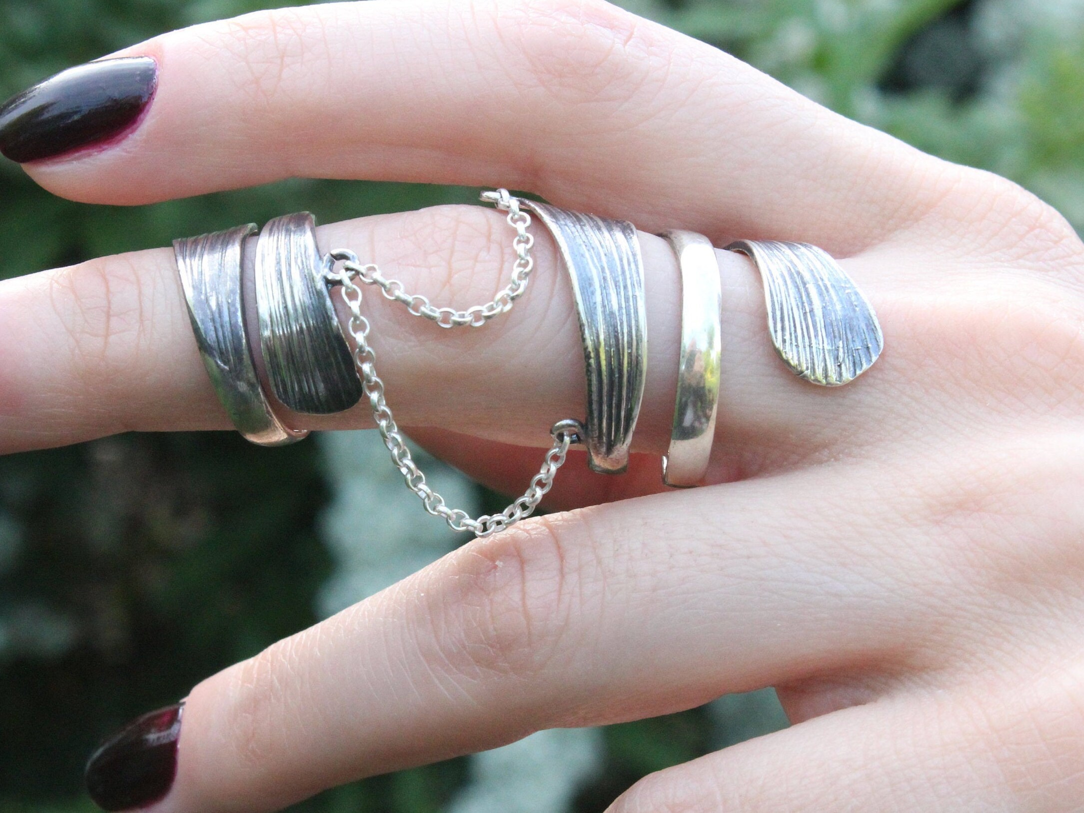 Swirl Double Sterling Silver Full Finger Boho Fidget Ring - Etsy