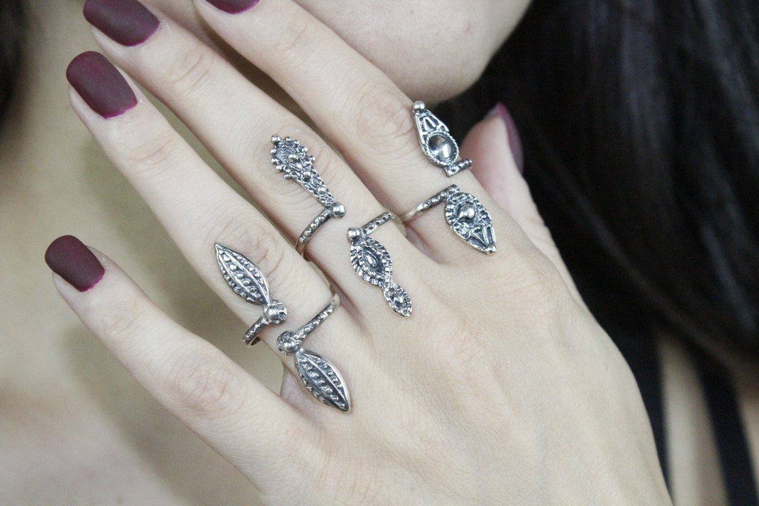Sterling Silver Adjustable Rings Set Full Finger Long Boho, Chunky ...