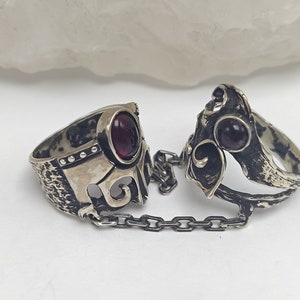 Full Finger Chain Ring Boho Grunge Avant Garde Sterling Silver, Double ...