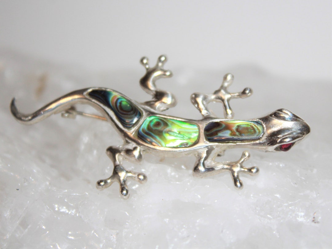 Sterling Silver Abalone Lizard Salamander Brooch Pin Jewelry, Vintage ...