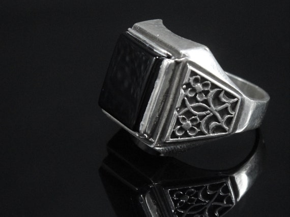 Sterling Silver Men's Square Black Onyx Stone Ring for | Etsy