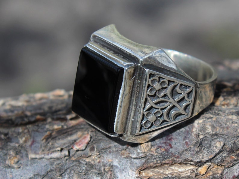 Sterling Silver Men's Square Black Onyx Stone Ring for | Etsy