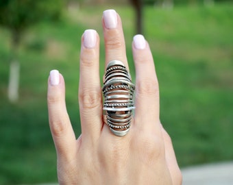 Armor Full Finger Sterling Silver Double Knuckle Large Ring | Etsy