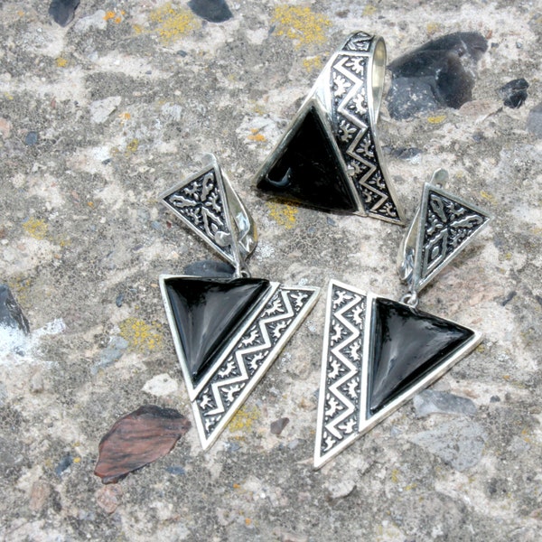 Triangle Onyx Earrings - Etsy