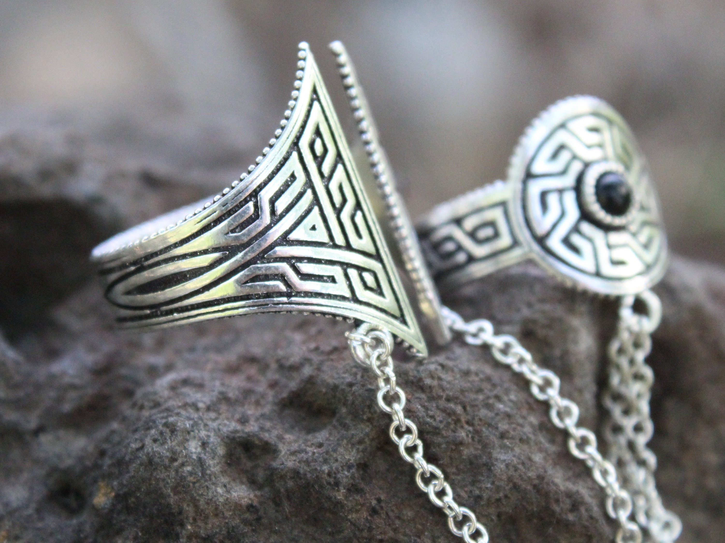 Sterling Silver Chain Double Ring Black Stone Silver Full - Etsy