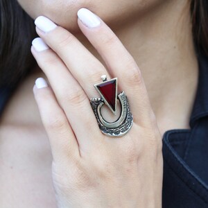 Avant-garde Series Armenian Sterling Silver Ring Red Gemstone Ring ...