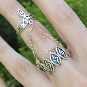 Full Finger Sterling Silver Double Chain Link Chunky Goth Rings, Shield ...