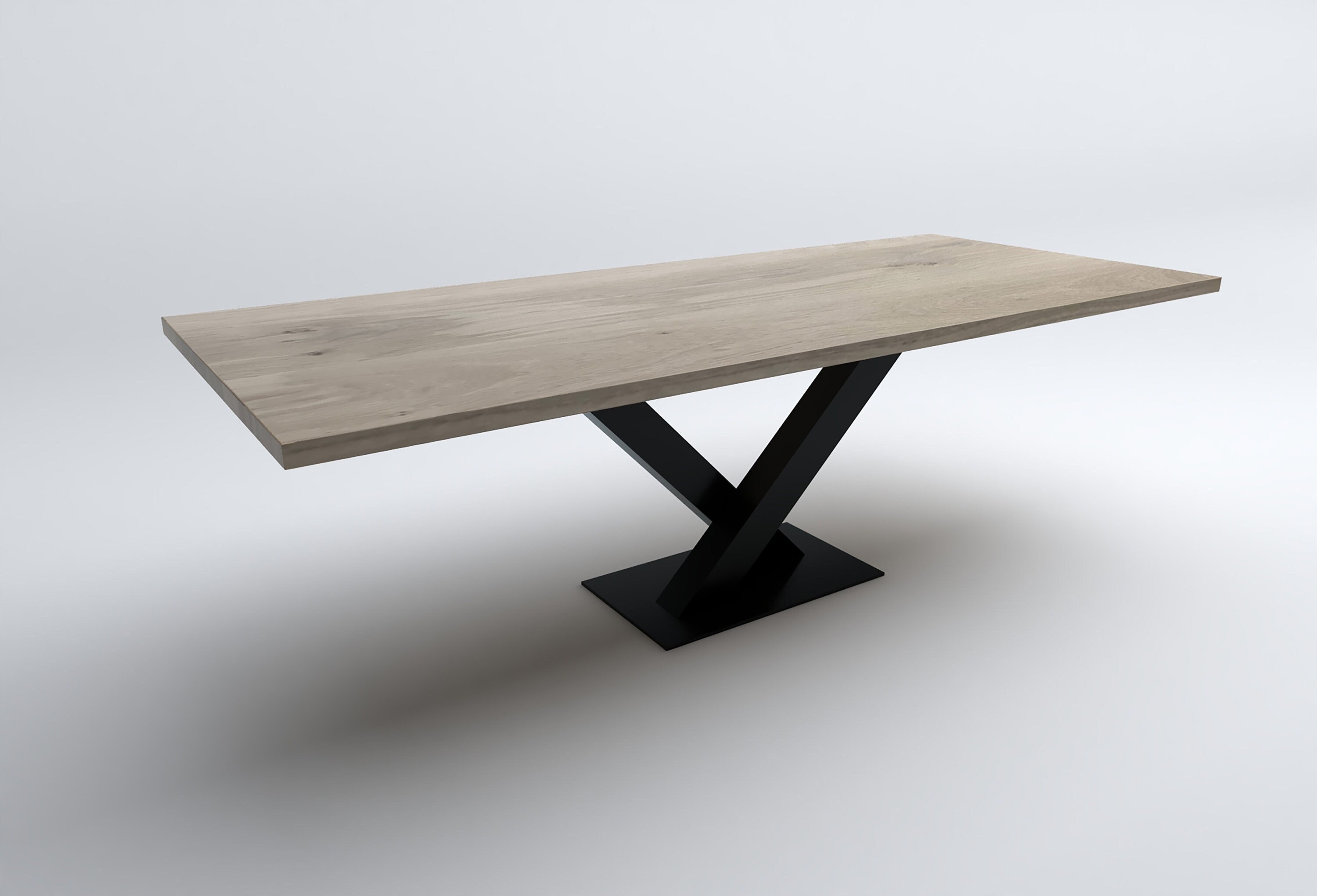 Custom Oak Dining Table With Metal Base, Solid Wood Oak Dining Table ...