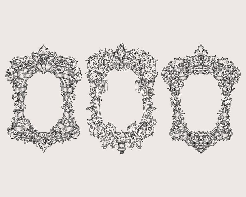 Hand Drawn Ornamental Vintage Frame Border Clip Art SVG EPS PNG Instant ...