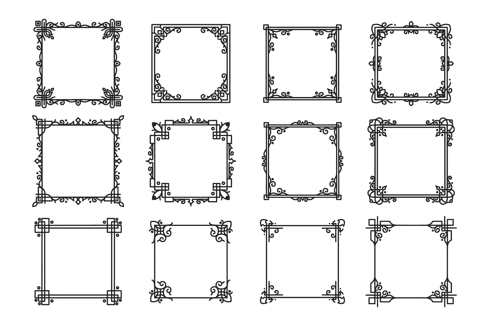 Vintage Hand Drawn Square Borders Frames Collection, Utilisation ...