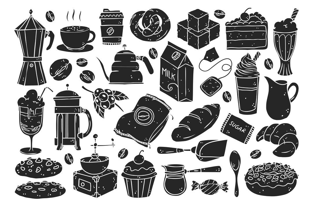 Hand Drawn Coffee Shop Icon Collection - Clip Art - SVG EPS PNG ...