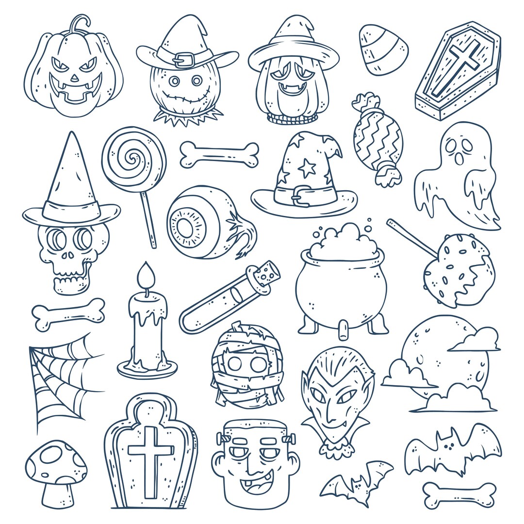 Hand Drawn Halloween Cartoon Doodle Collection - Clip Art - SVG EPS PNG ...