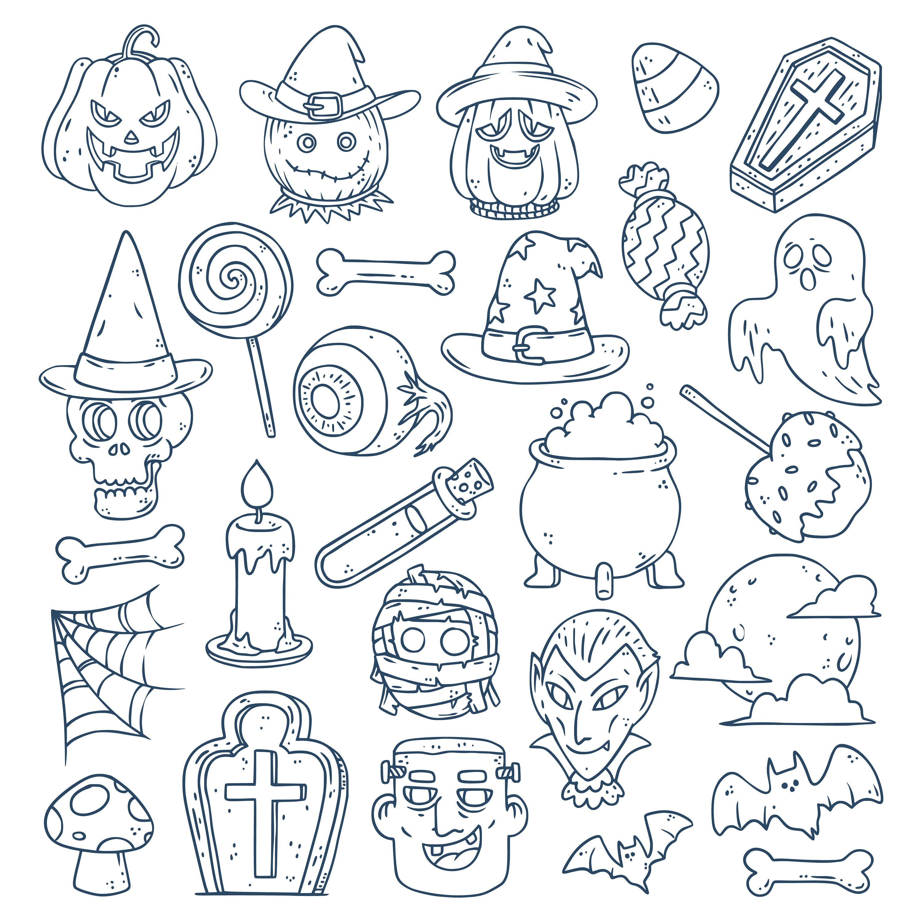 Hand Drawn Halloween Cartoon Doodle Collection - Clip Art - SVG EPS PNG ...