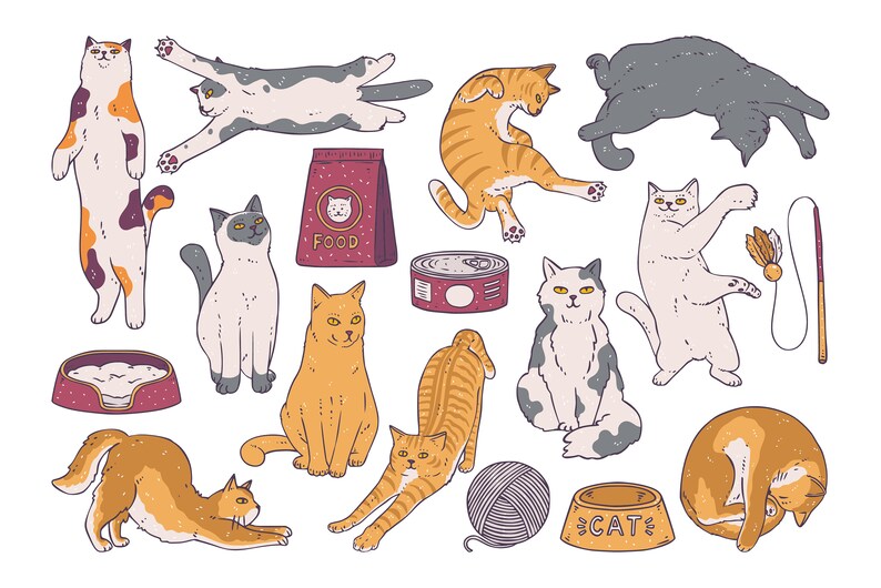 Cute Cats Hand Drawn Illustration Collection Clip Art SVG - Etsy