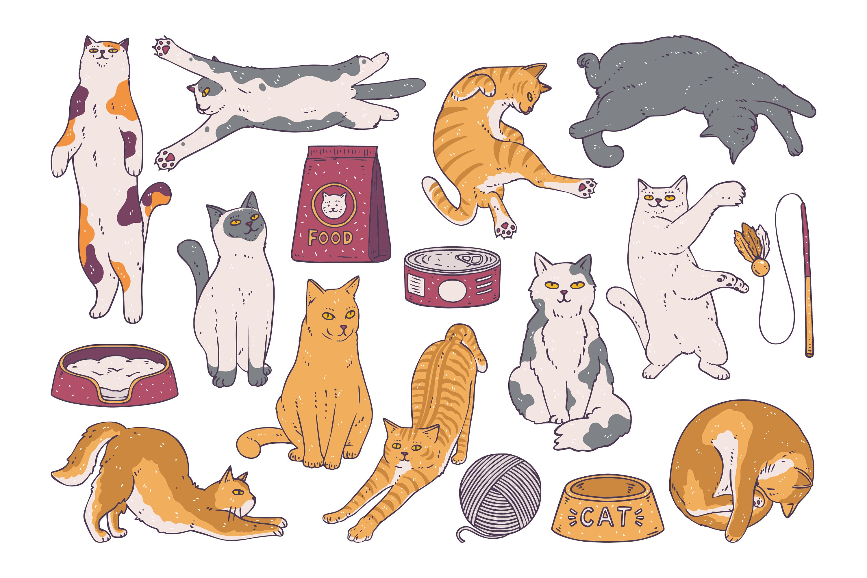 Cute Cats Hand Drawn Illustration Collection Clip Art SVG - Etsy