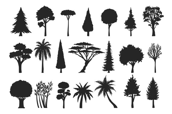Hand Drawn Silhouette Trees Collection Clip Art SVG EPS - Etsy