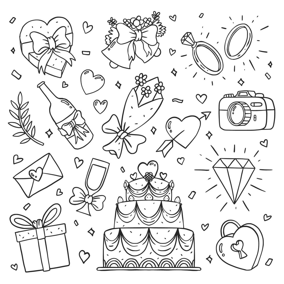 Hand Drawn Wedding Icon Collection, Commercial Use, Instant Download ...