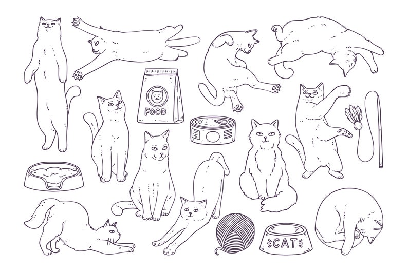 Cute Cats Hand Drawn Illustration Collection Clip Art SVG - Etsy
