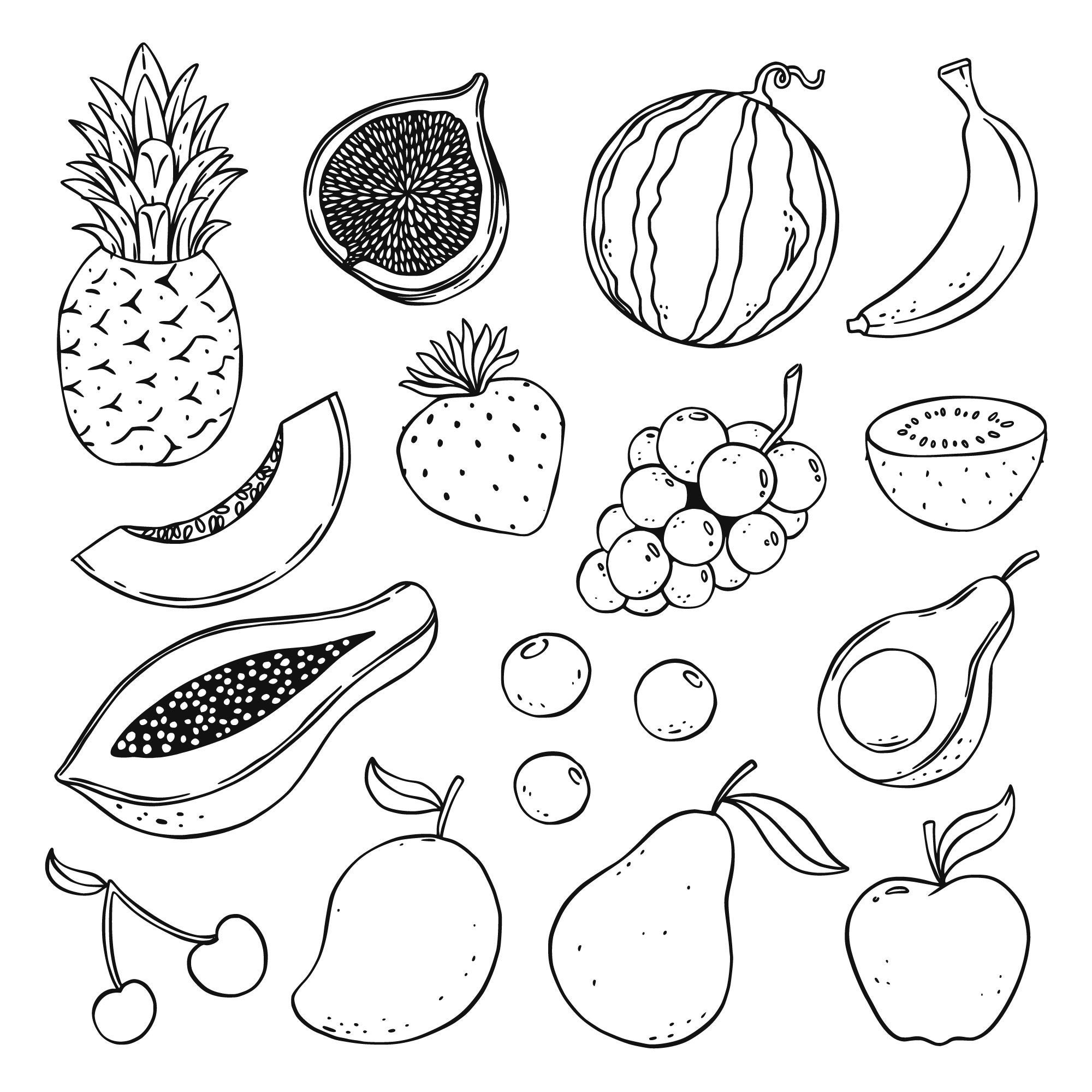 Hand Drawn Doodle Fruit Collection, Commercial Use, Instant Download ...