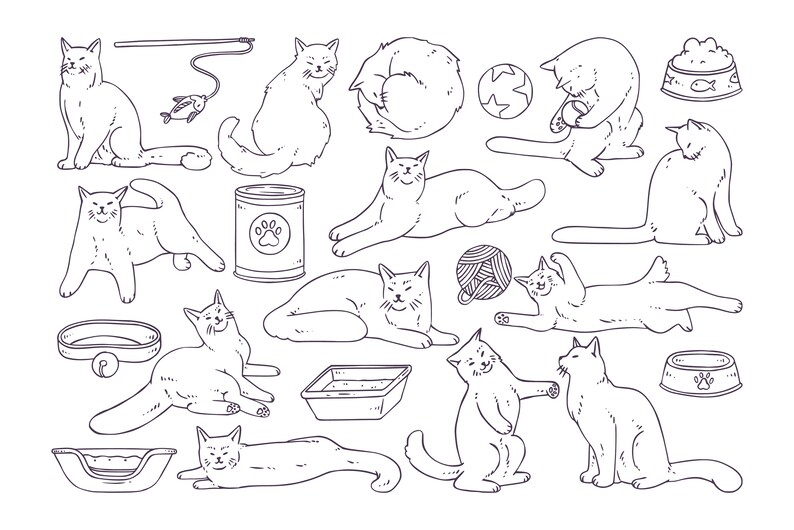 Cute Cats Hand Drawn Illustration Collection Clip Art SVG - Etsy