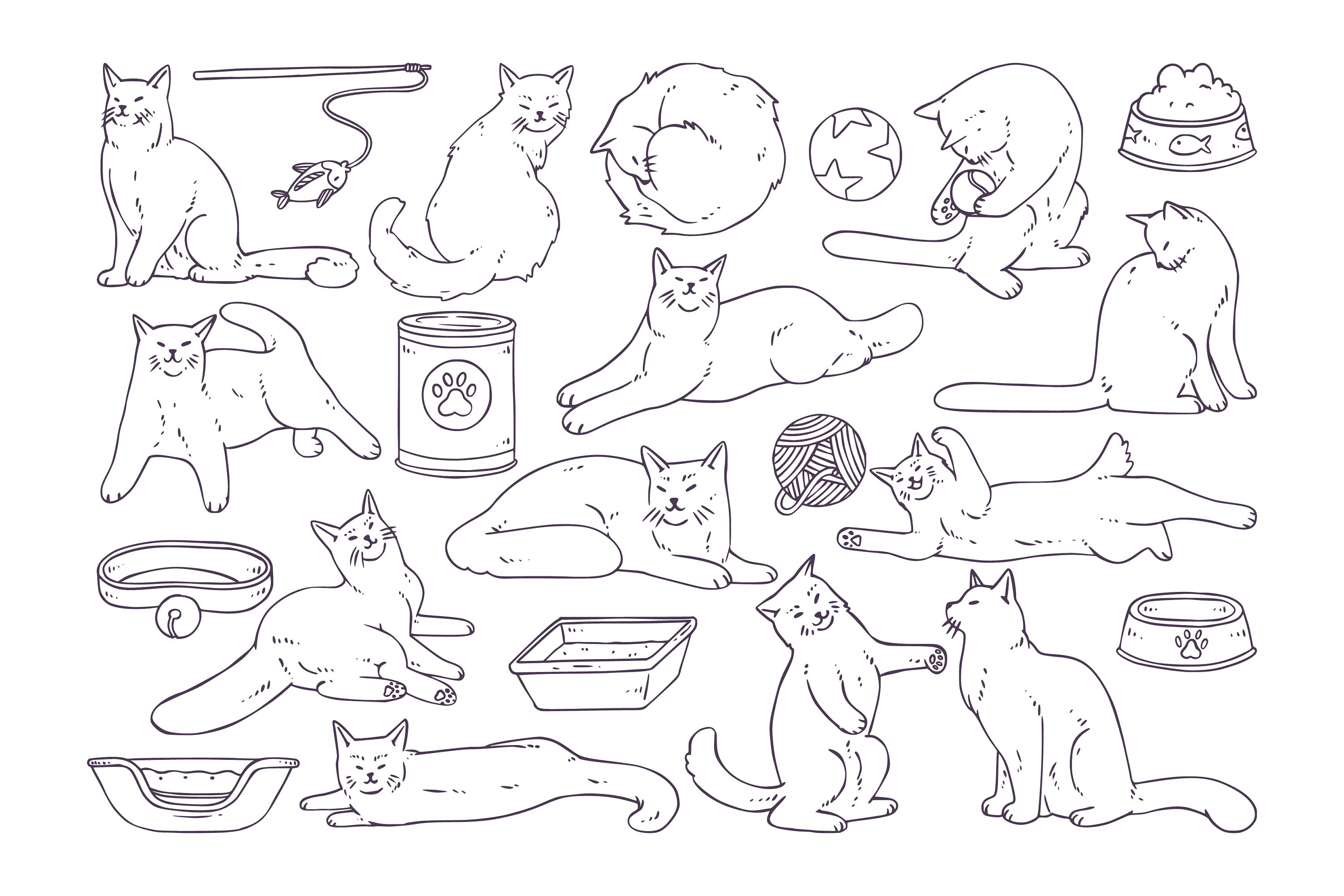 Cute Cats Hand Drawn Illustration Collection Clip Art SVG - Etsy