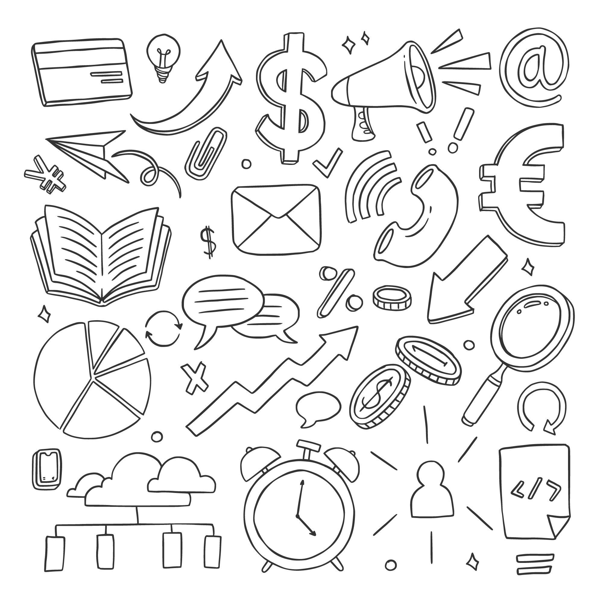 Hand Drawn Doodle Business Icon Collection - Clip Art Design, Instant ...