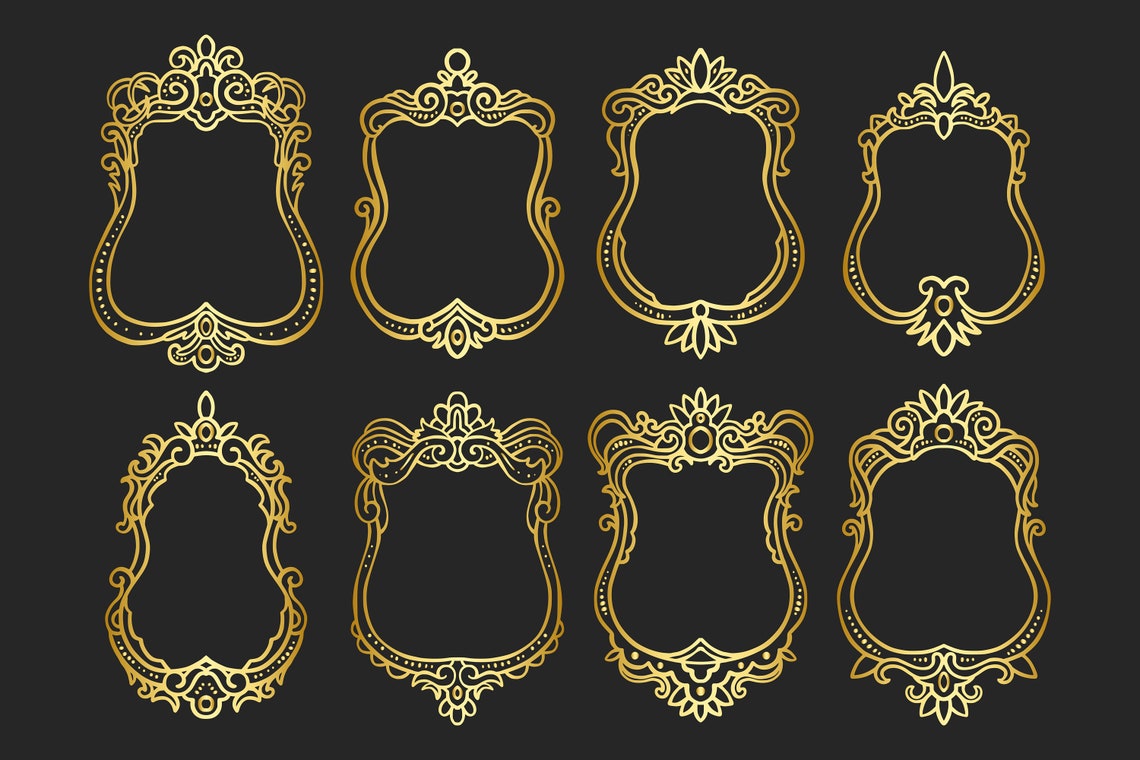Golden Hand Drawn Vintage Shield Frame Border - Clip Art - SVG EPS PNG ...