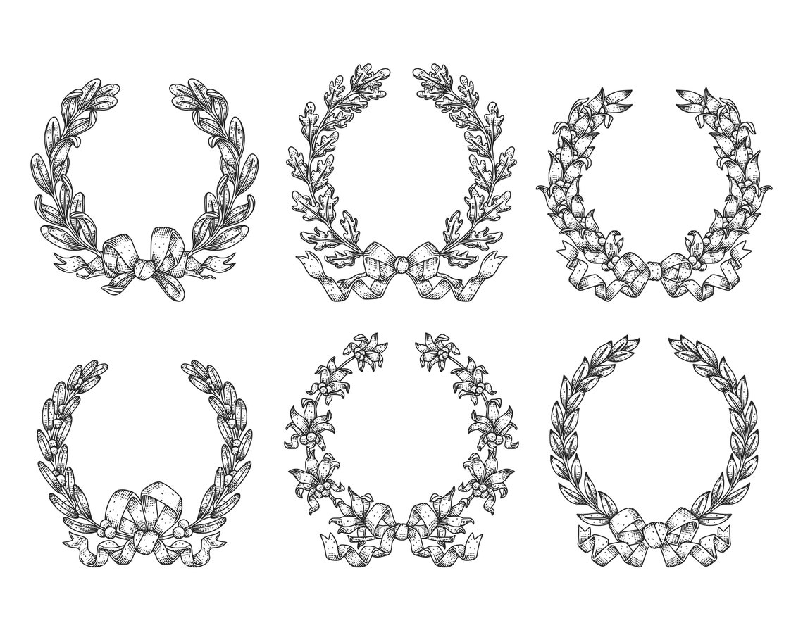Hand Drawn Vintage Wreath Collection - Clip Art - SVG EPS PNG - Instant ...