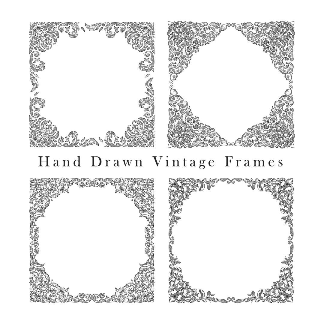 Hand Drawn Ornamental Vintage Frame - Clip Art - SVG EPS PNG - Instant ...