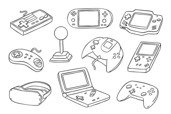 Hand Drawn Doodle Game Console Collection Commercial Use | Etsy
