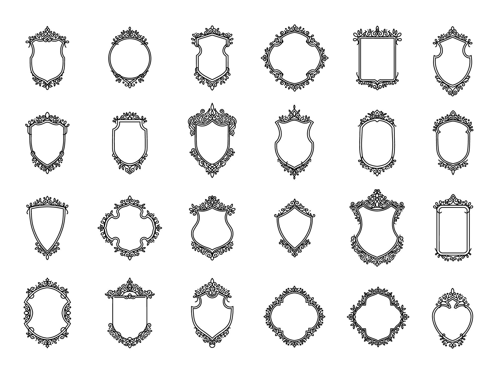 Hand Drawn Vintage Ornament Shield, Commercial Use, Instant Download ...