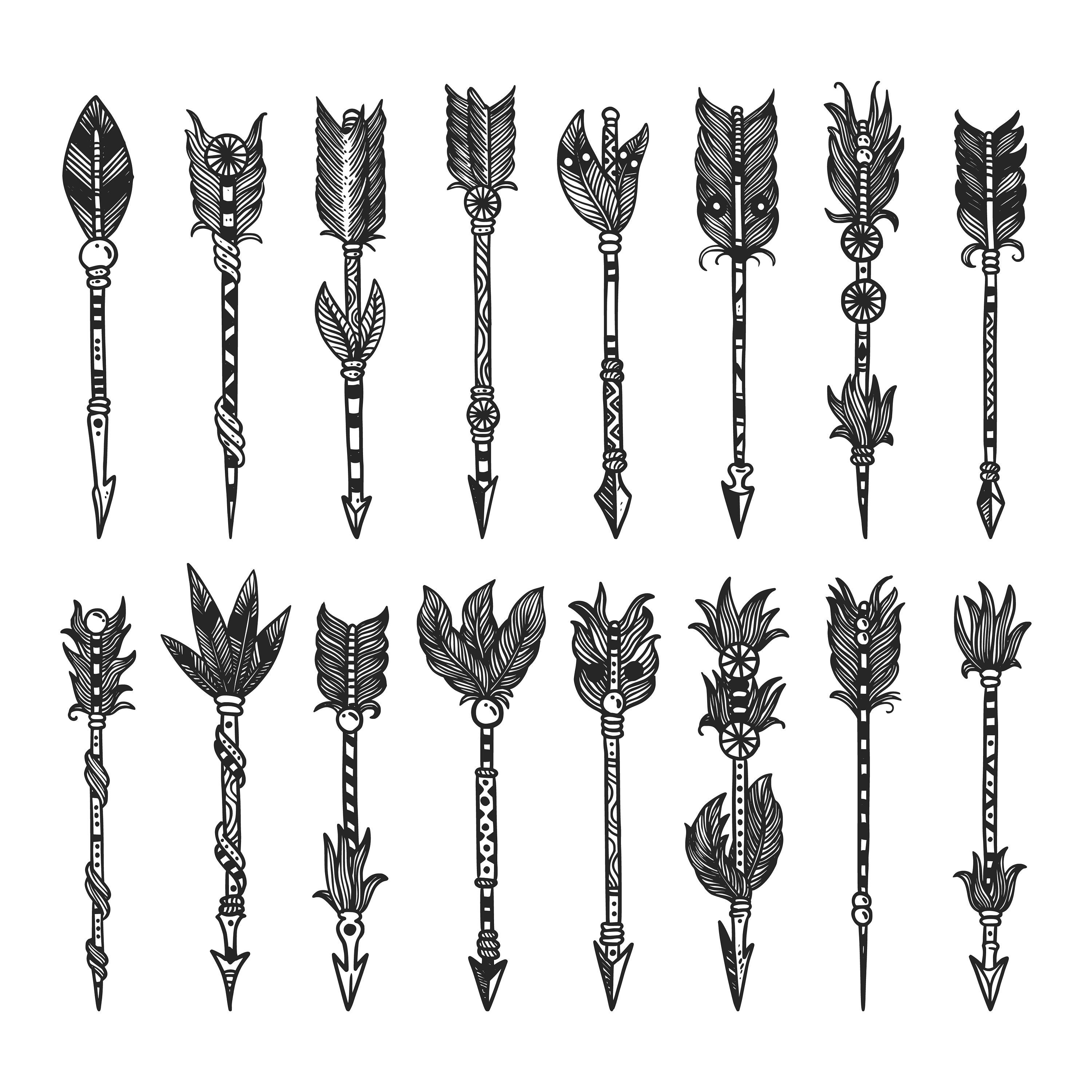 Hand Drawn Tribal Arrow Collection - Clip Art - SVG EPS PNG - Instant ...