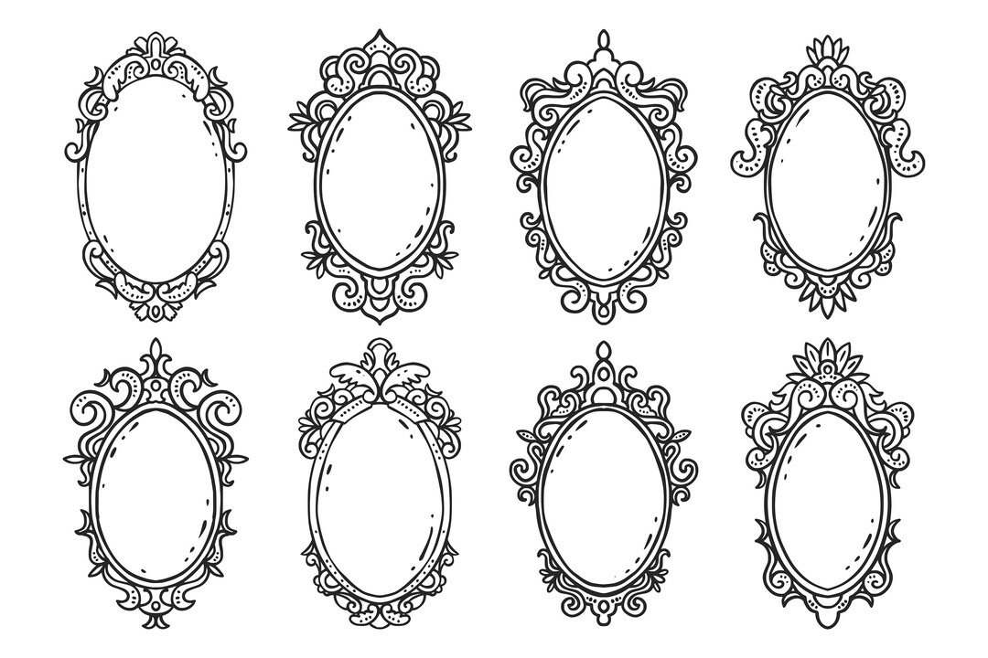 Hand Drawn Vintage Oval Frame Border - Clip Art - SVG EPS PNG - Instant ...