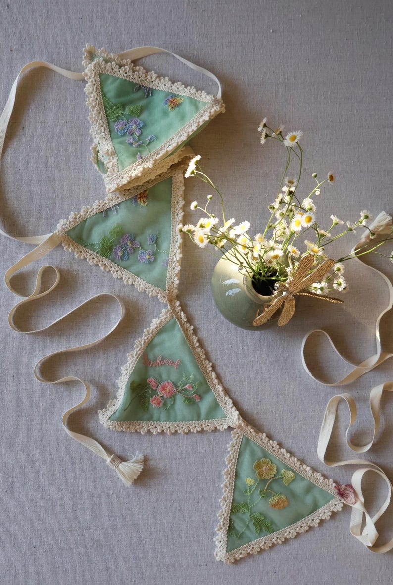 Garland, Flowers Embroidery Garland, Banner, Nursery Decoration ...