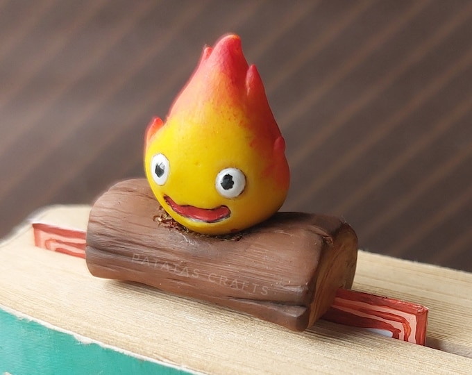 Bookmark Calcifer on a Log Decorative Bookmark Howl's - Etsy