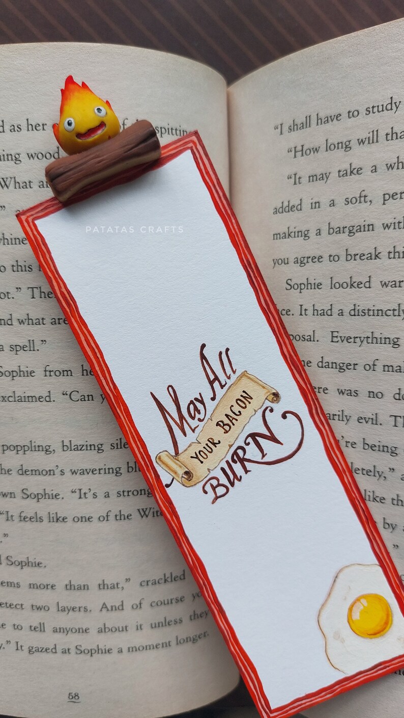Bookmark Calcifer on a Log Decorative Bookmark Howl's - Etsy