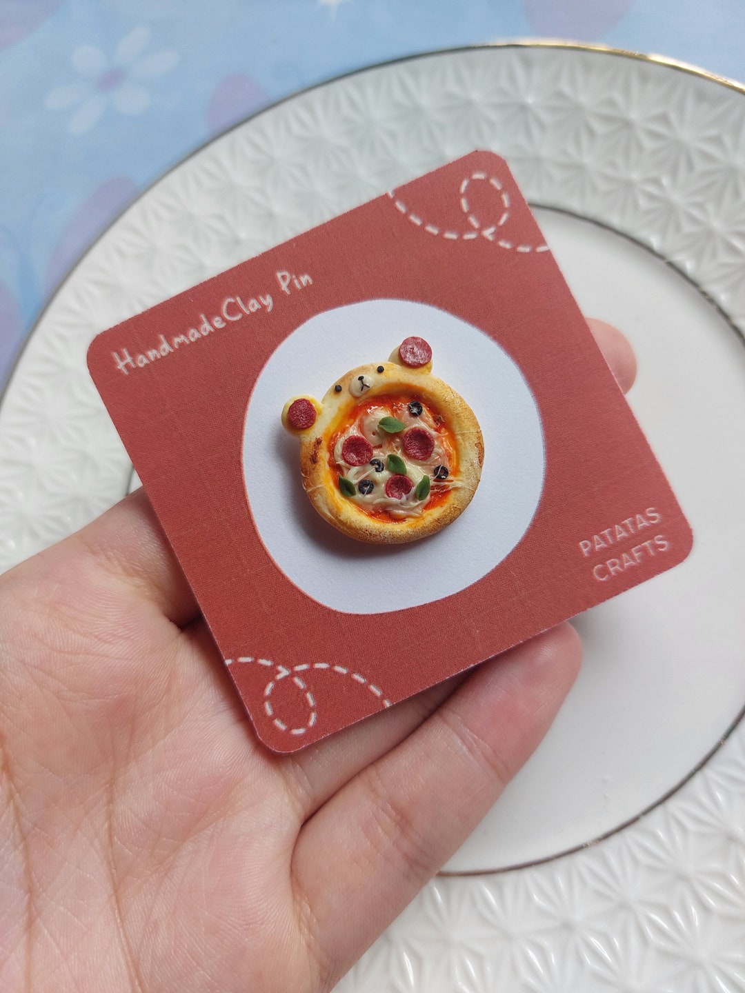 Pin - Bear Pizza Handmade Clay Pin Pepperoni Mozarella Basil Cute Pizza ...