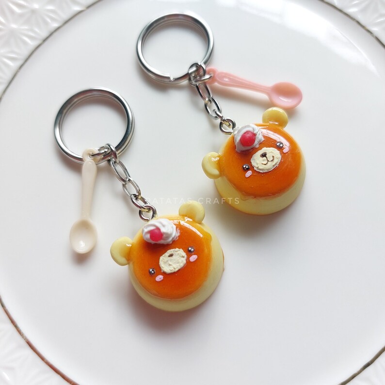 Keychain Bear Cute Kawaii Caramel Flan Pudding Whipped Cream Cherry ...