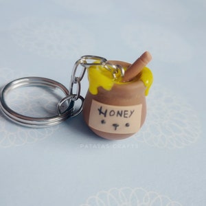 Keychain, Charm - Honey Jar With Kawaii Bear Face and Honeycomb Polymer ...