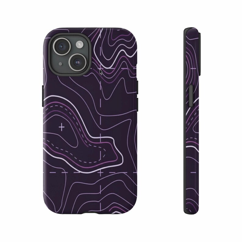 Topographic Map Phone Cases, Purple and White Line Art, Modern Tech ...