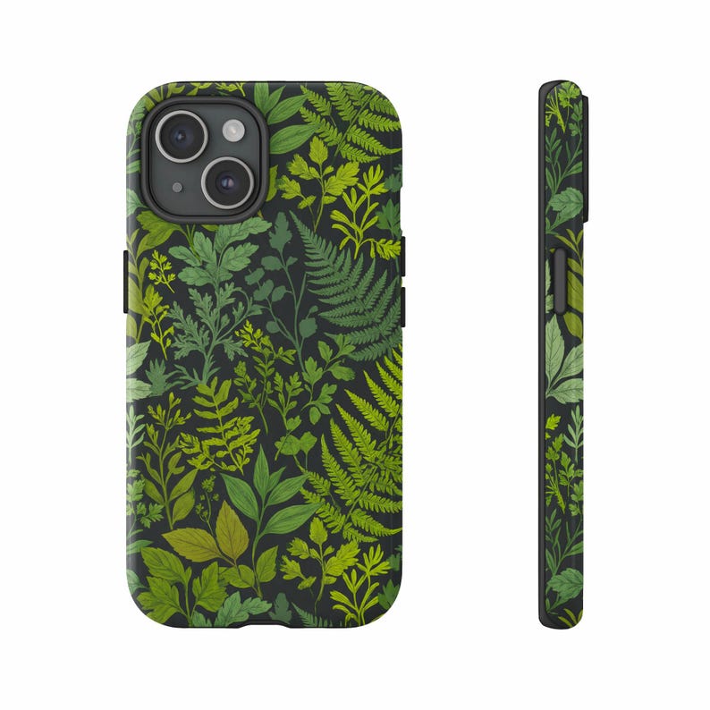 Botanical Ferns Leaves Phone Case, Dark Forest Foliage Woodland Pattern ...