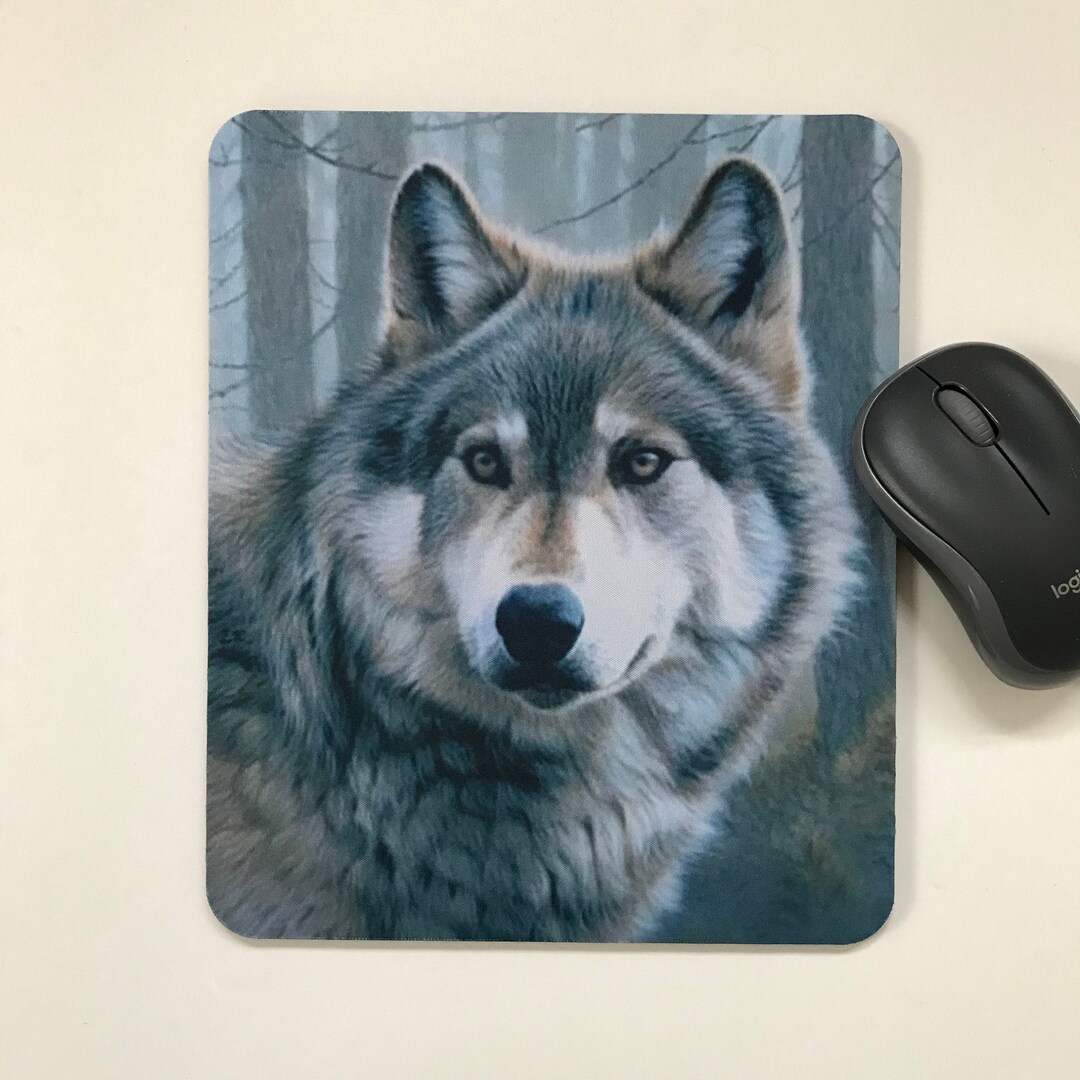 Mouse Pad Mat Desktop Laptop Office Wolf Head Handmade - Etsy