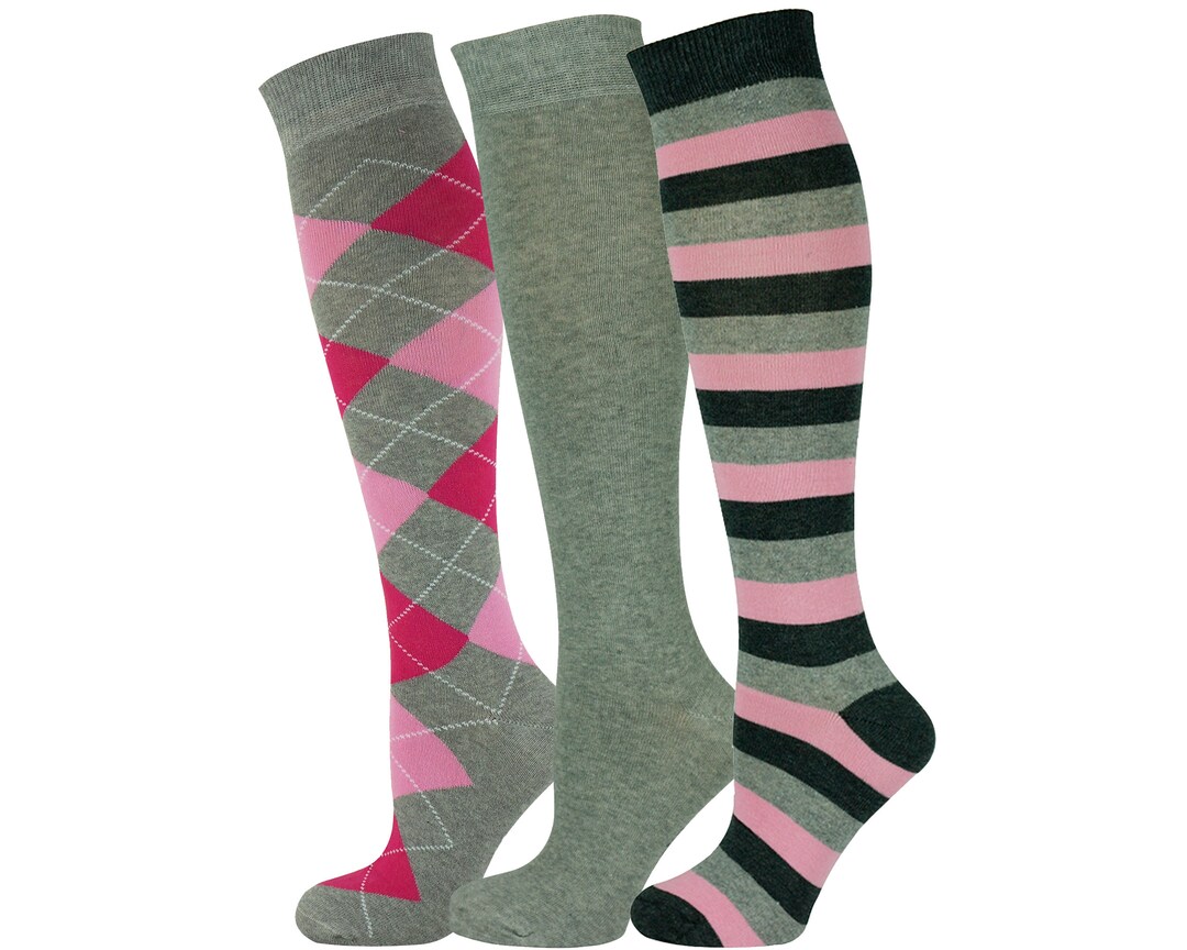 Mysocks Unisex Pink Grey Combination 3 Pairs Multi Knee High Socks ...