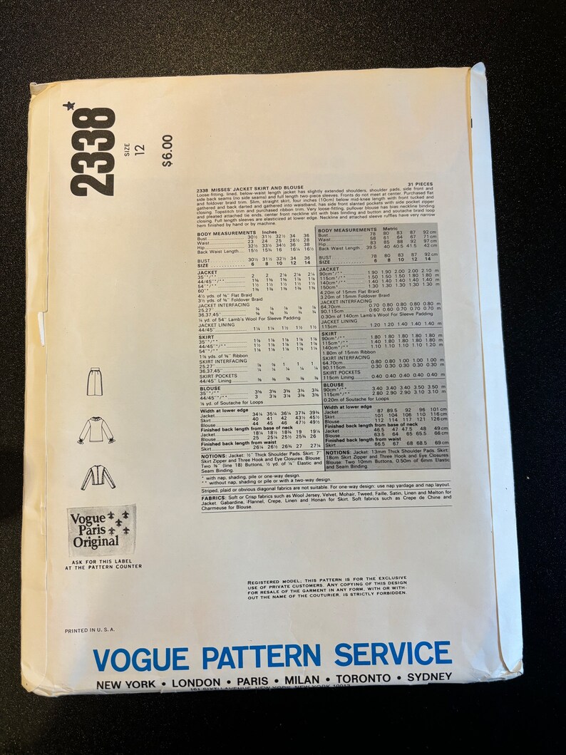 2338 1101 1917 1836 Vogue Paris Original Sewing Pattern - Etsy