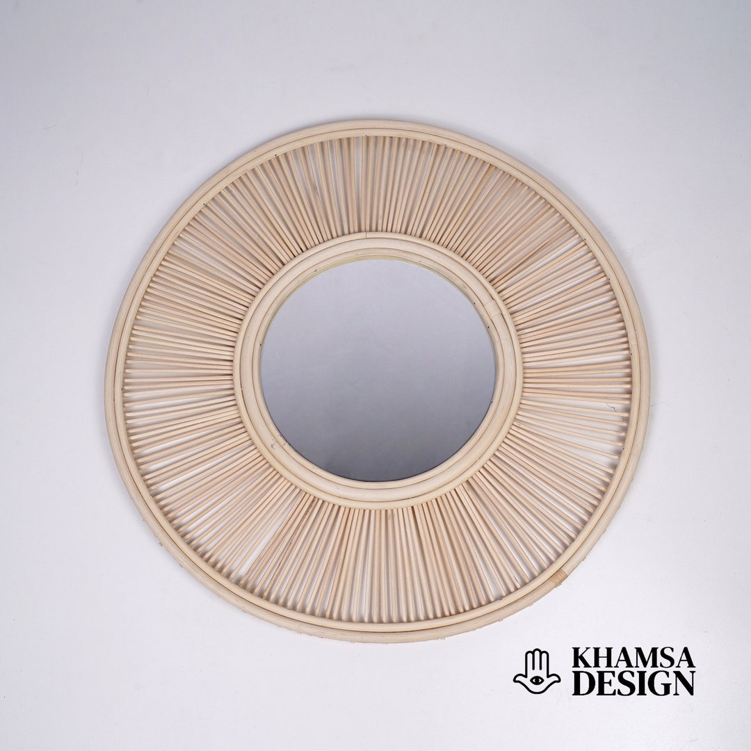 Round Rattan Wall Mirror Fleur Wall Decoration Natural Ecru Handmade ...